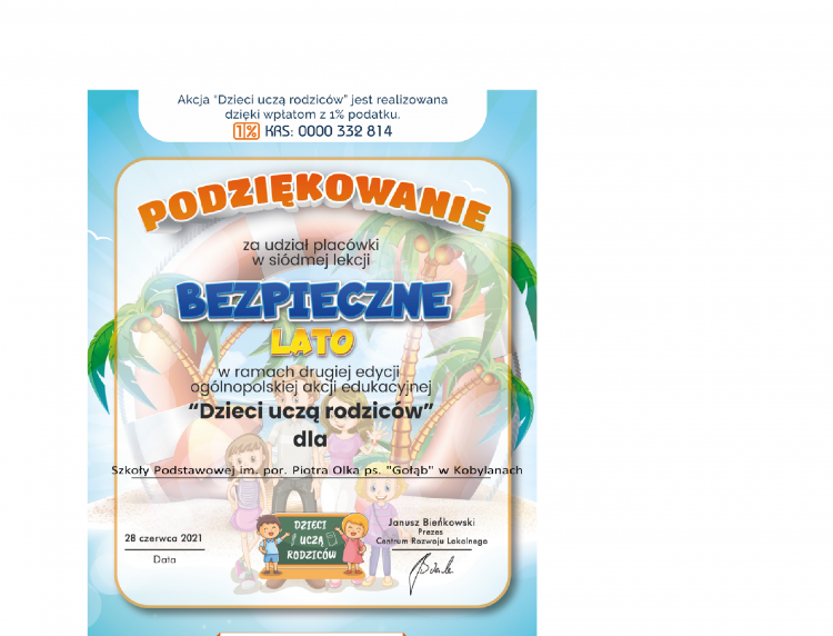 DZIECI UCZĄ RODZICÓW- PODZIĘKOWANIA ZA UDZIAŁ W LEKCJI BEZPIECZNE LATO - Szkoła Podstawowa im ...